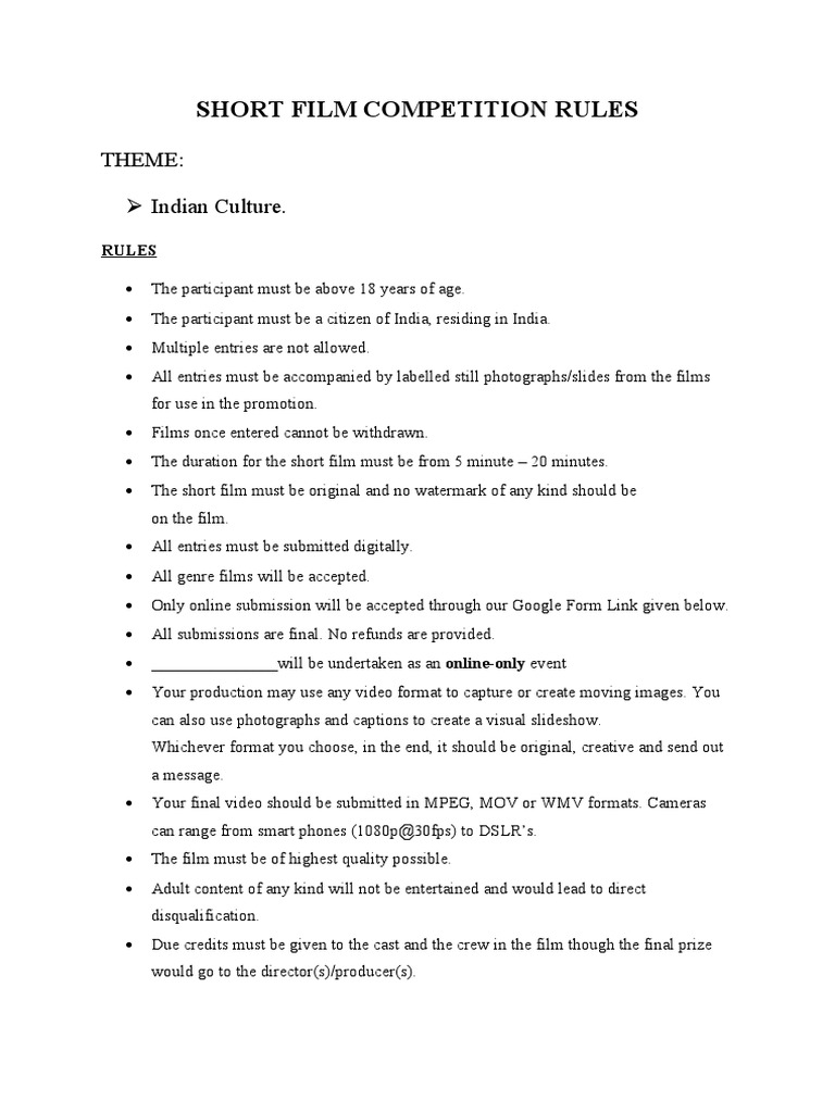 DYPIMR Short Film Competition Rules | PDF | Copyright | You Tube