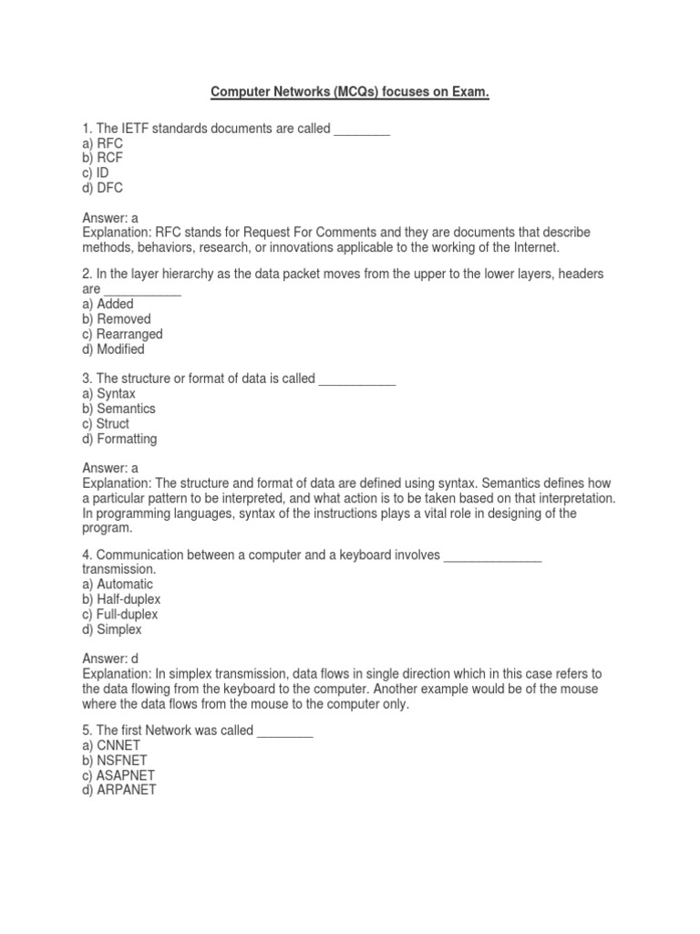 Computer Networks MCQ | PDF