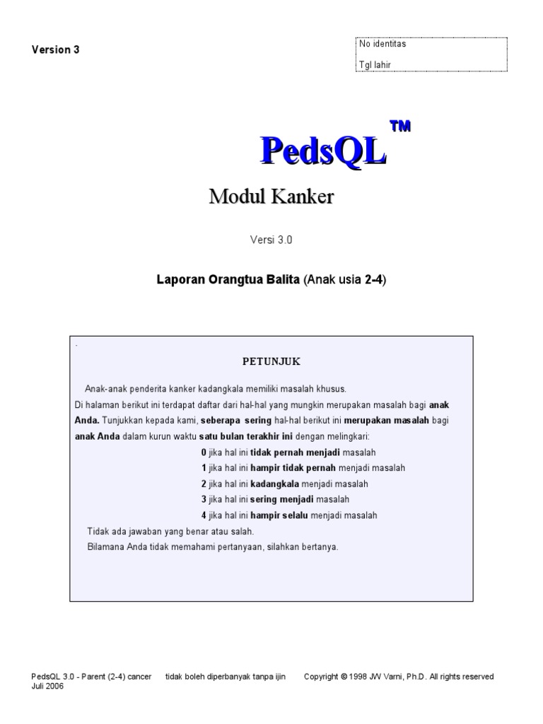 4 Kuesioner Pedsql | PDF
