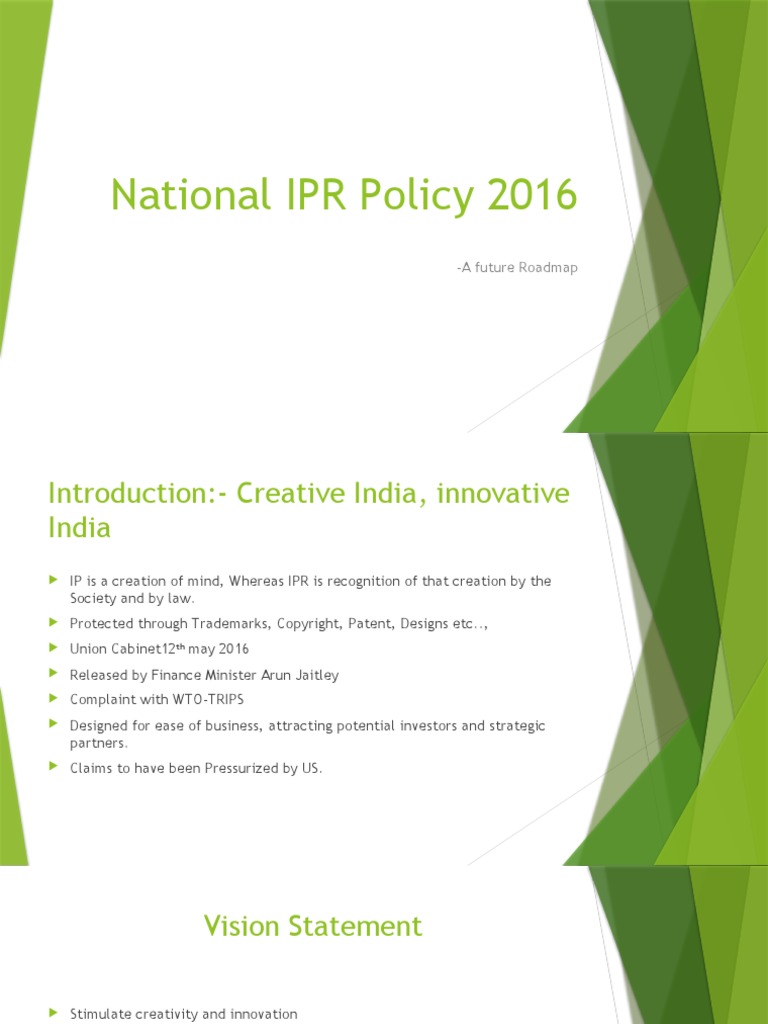 National IPR Policy 2016: - A Future Roadmap | PDF | Intellectual ...