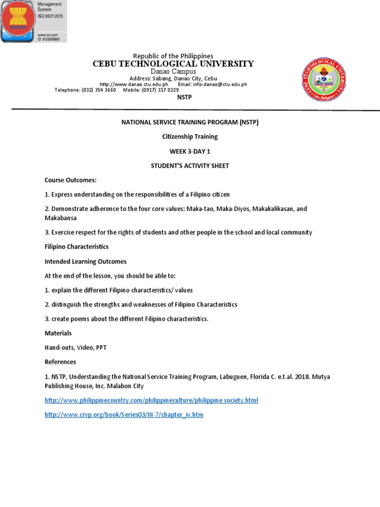 Cebu Technological University Republic Of The Philippines Danao Campus