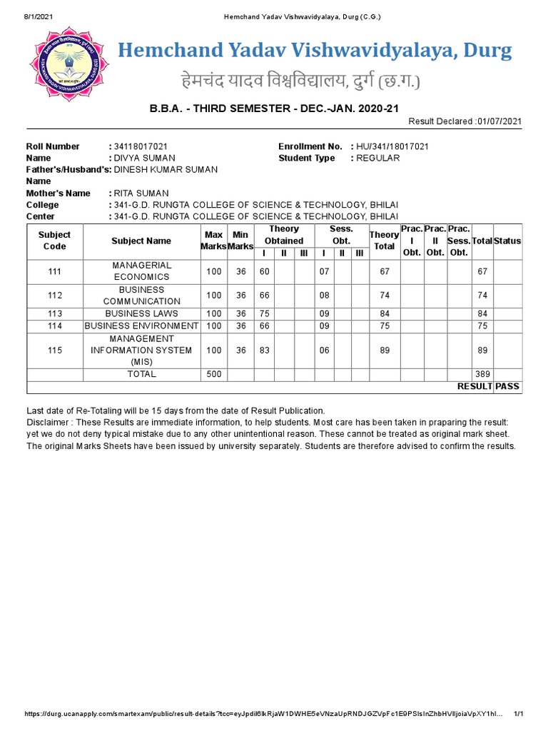 Third Sem Result | PDF