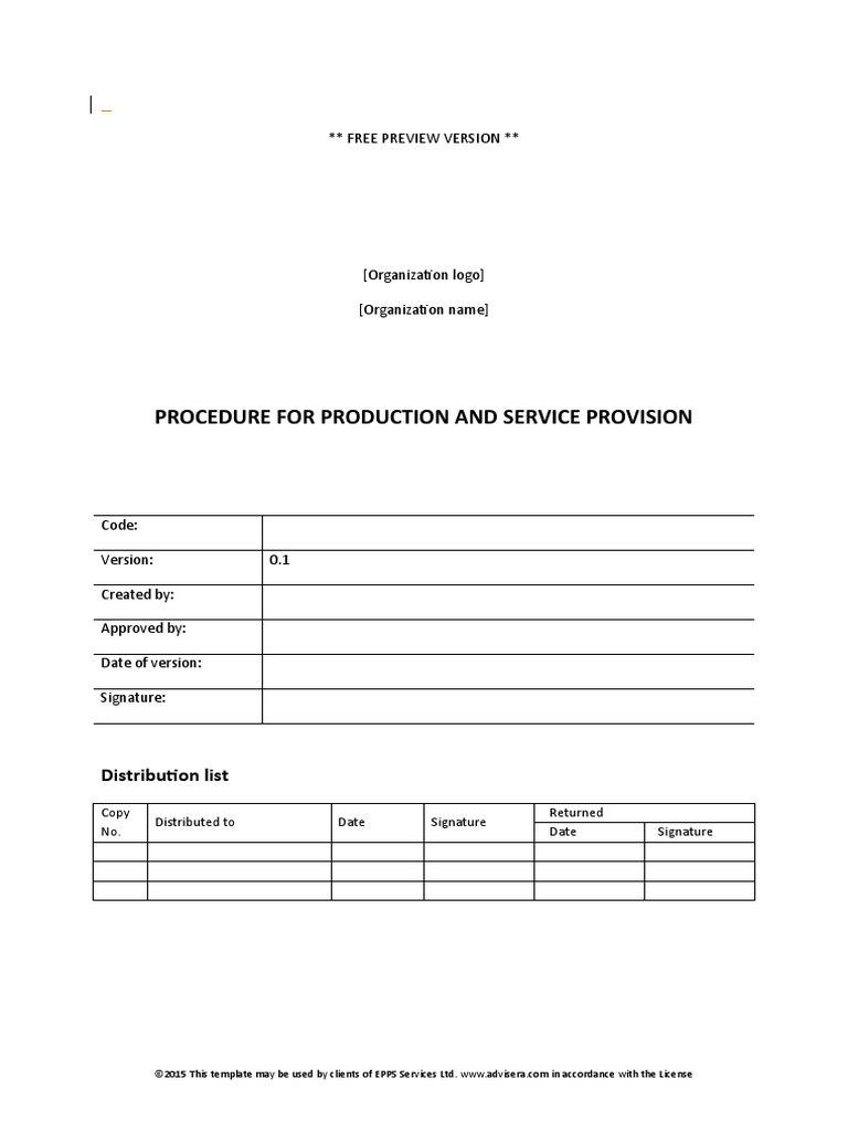 Procedure For Production and Service Provision: Free Preview Version ...