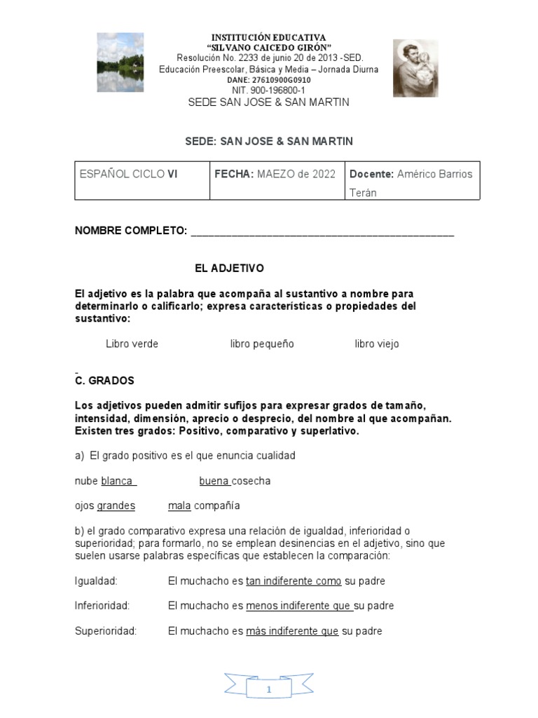 Ciclo Vi 2022 - El Adjetivo | PDF | Adjetivo | Sustantivo