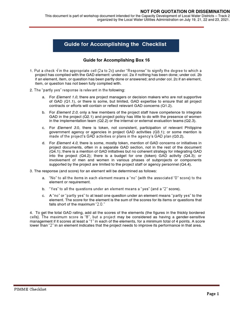 Guide For Accomplishing The Checklist: Not For Quotation or ...