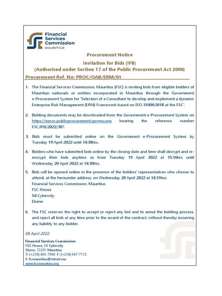 FSC Procurement Notice | PDF | Finance & Money Management