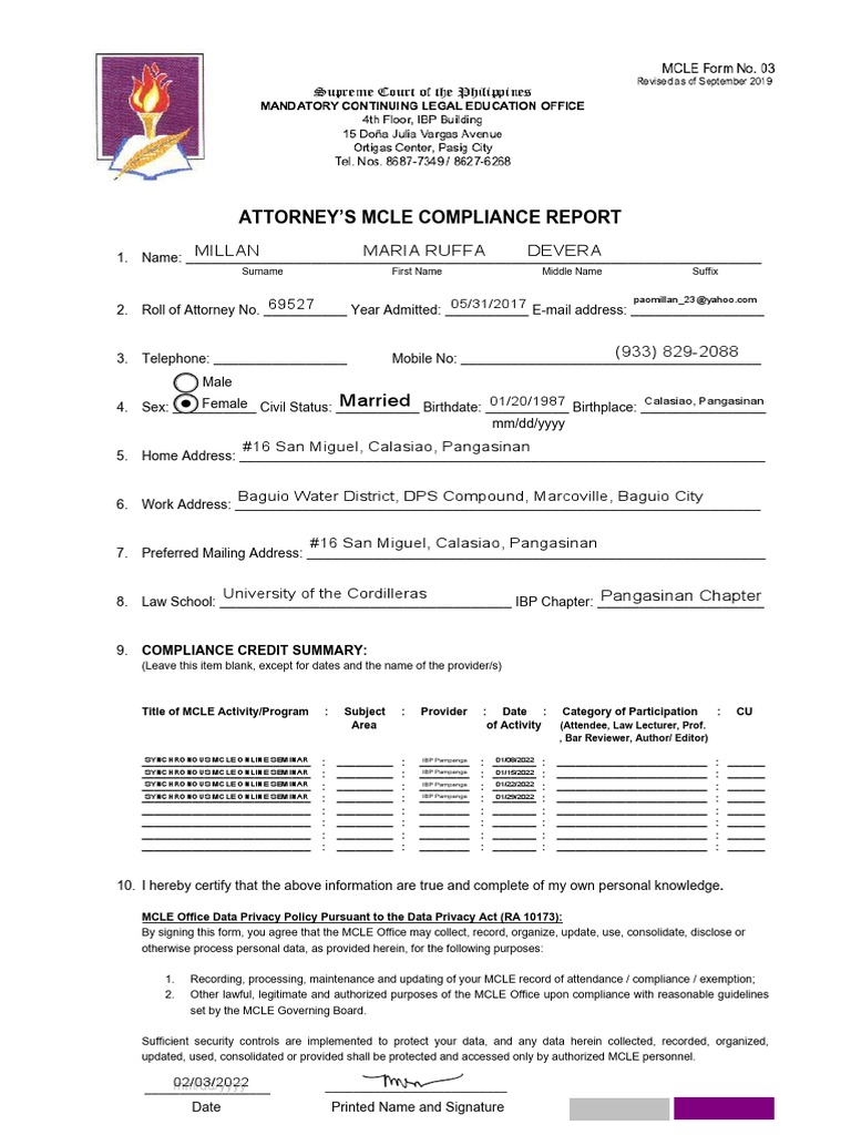 Attorney MCLE Compliance Report Form | PDF