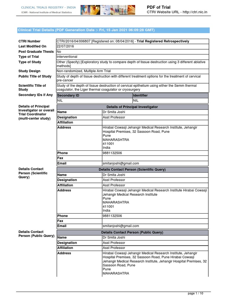 CTRI Trial Data Wisap | PDF | Cervical Cancer | Health Sciences