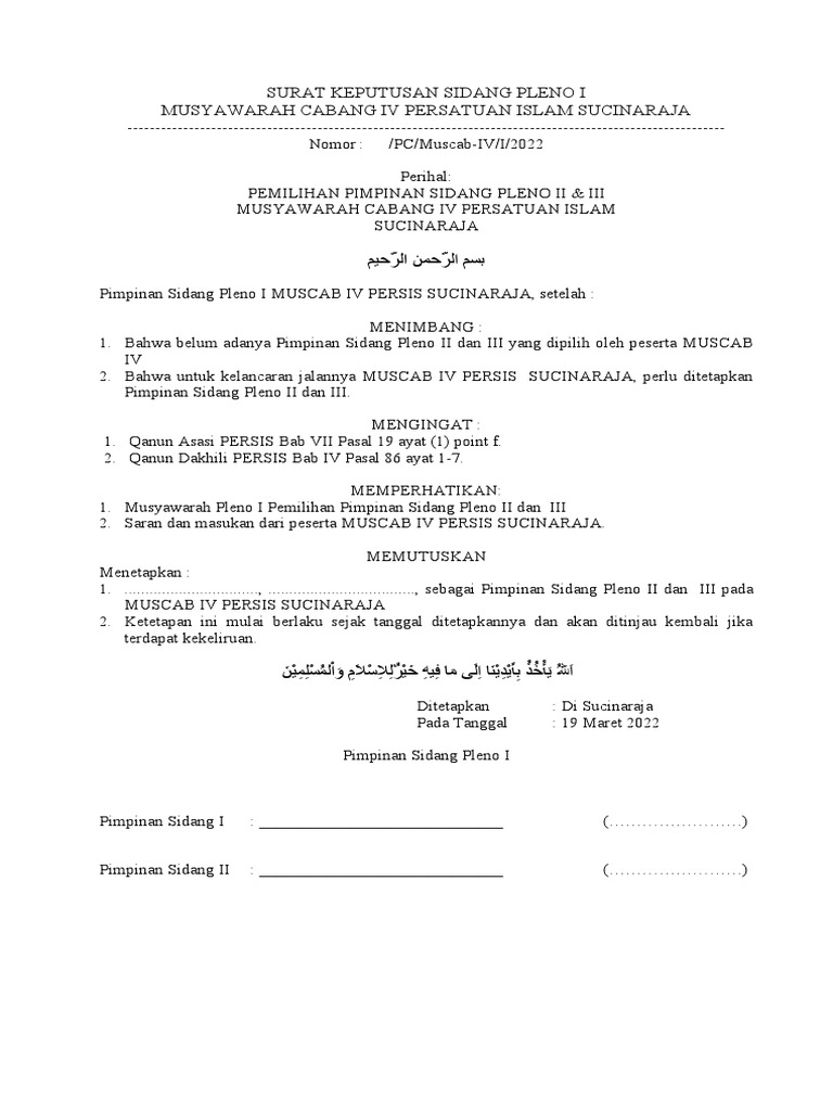 Susunan Acara Muscab IV PERSIS | PDF