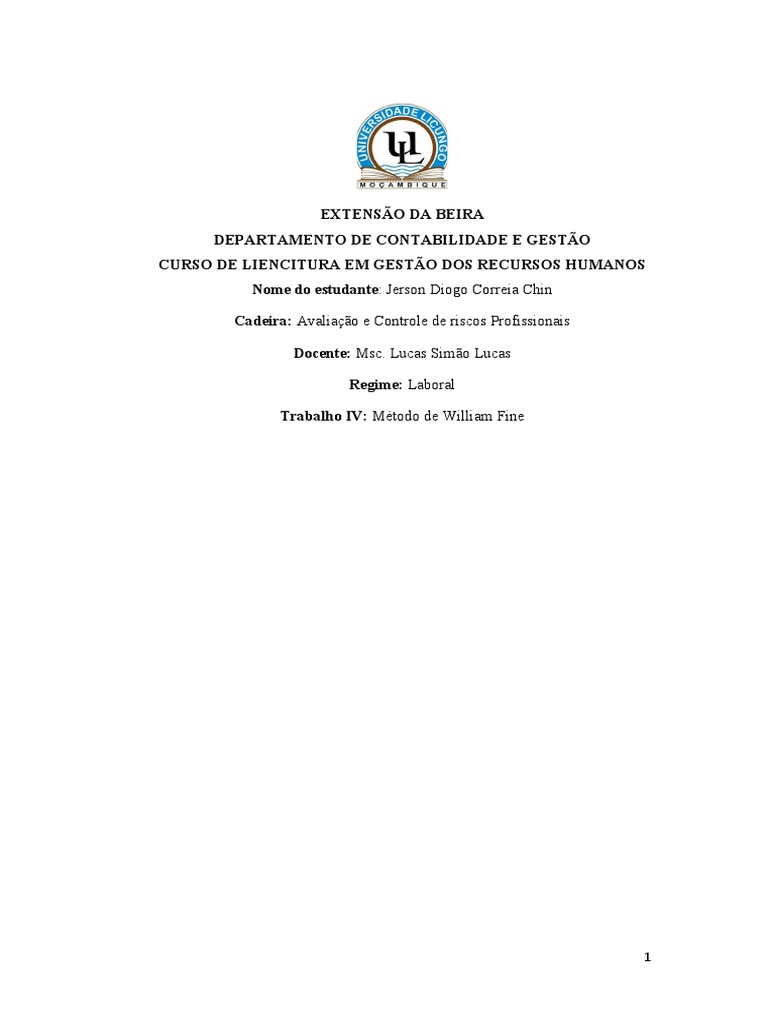 Metodo William Fine Chin | PDF | Risco | Probabilidade