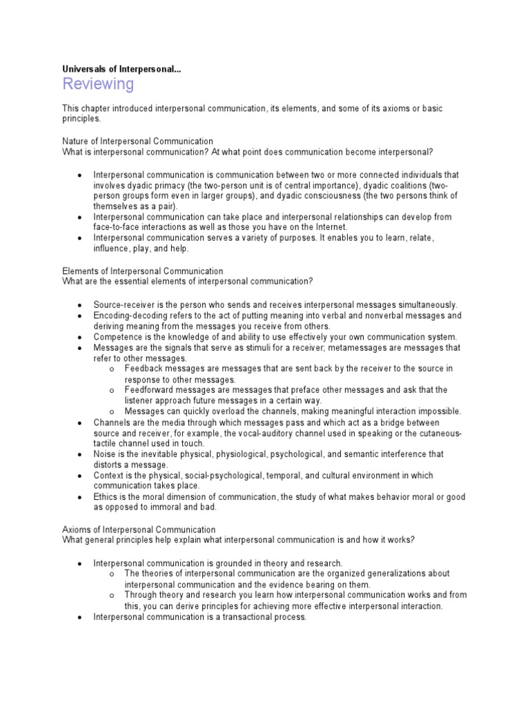 Universals of Interpersonal | PDF | Interpersonal Communication ...
