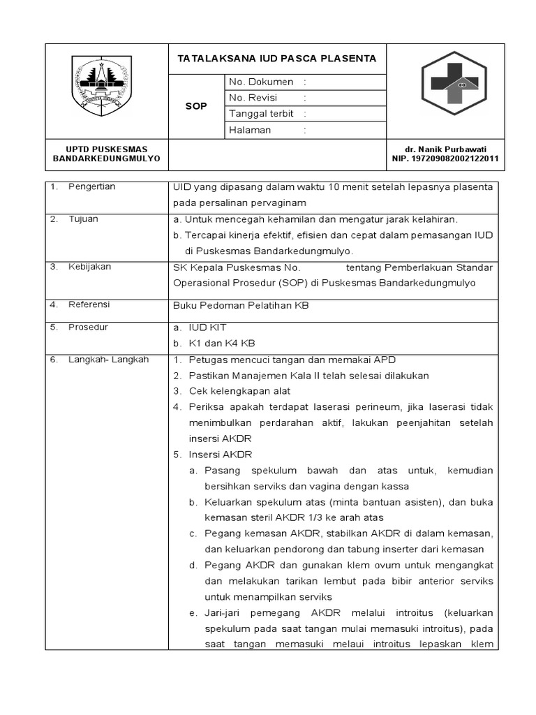Sop Tatalaksana Iud Pasca Plasenta | PDF