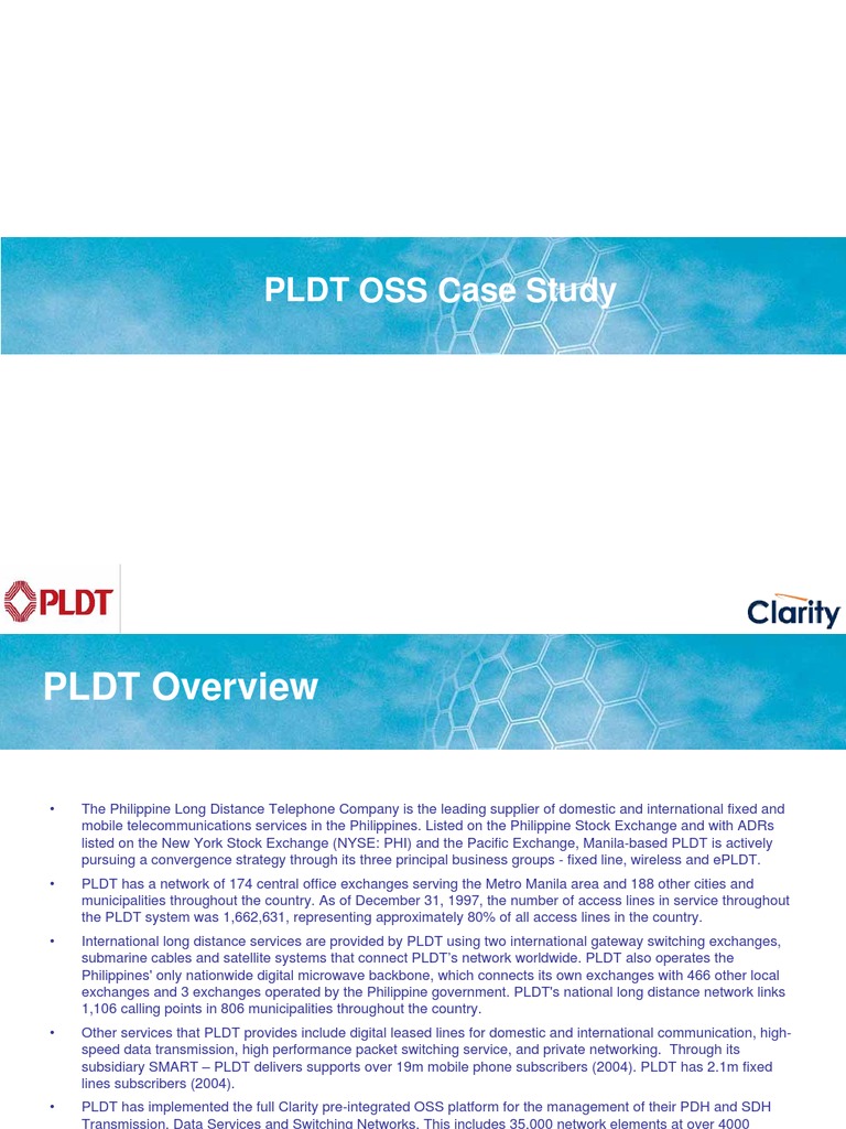 Clarity PLDT OSS Case Study V2.0 | PDF | Telephone Exchange | Computer ...