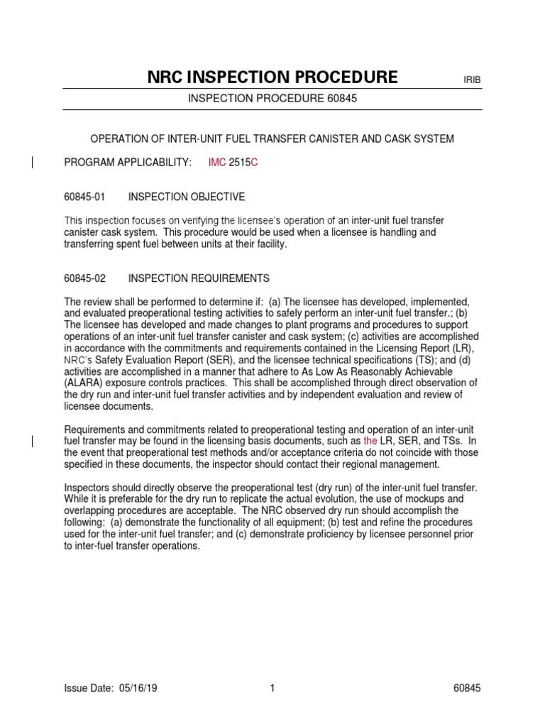 NRC Inspection Procedure | PDF | Nuclear Regulatory Commission ...