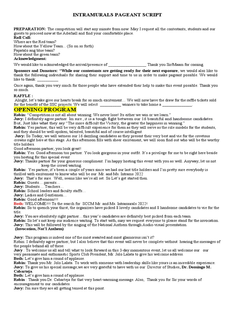 Intramurals Pageant Script | PDF