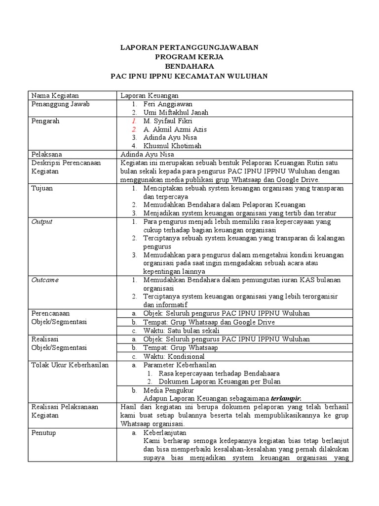 Bendahara LPJ Keuangan | PDF