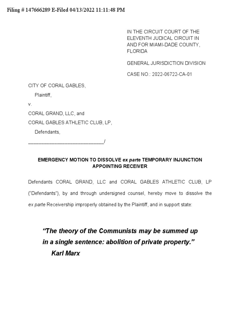 Emergency Motion To Dissolve Country Club of Coral Gables Receivership ...