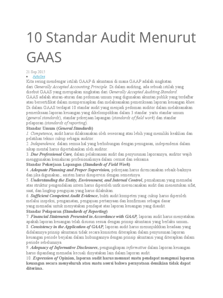 10 Standar Audit GAAS yang Penting | PDF | Bisnis