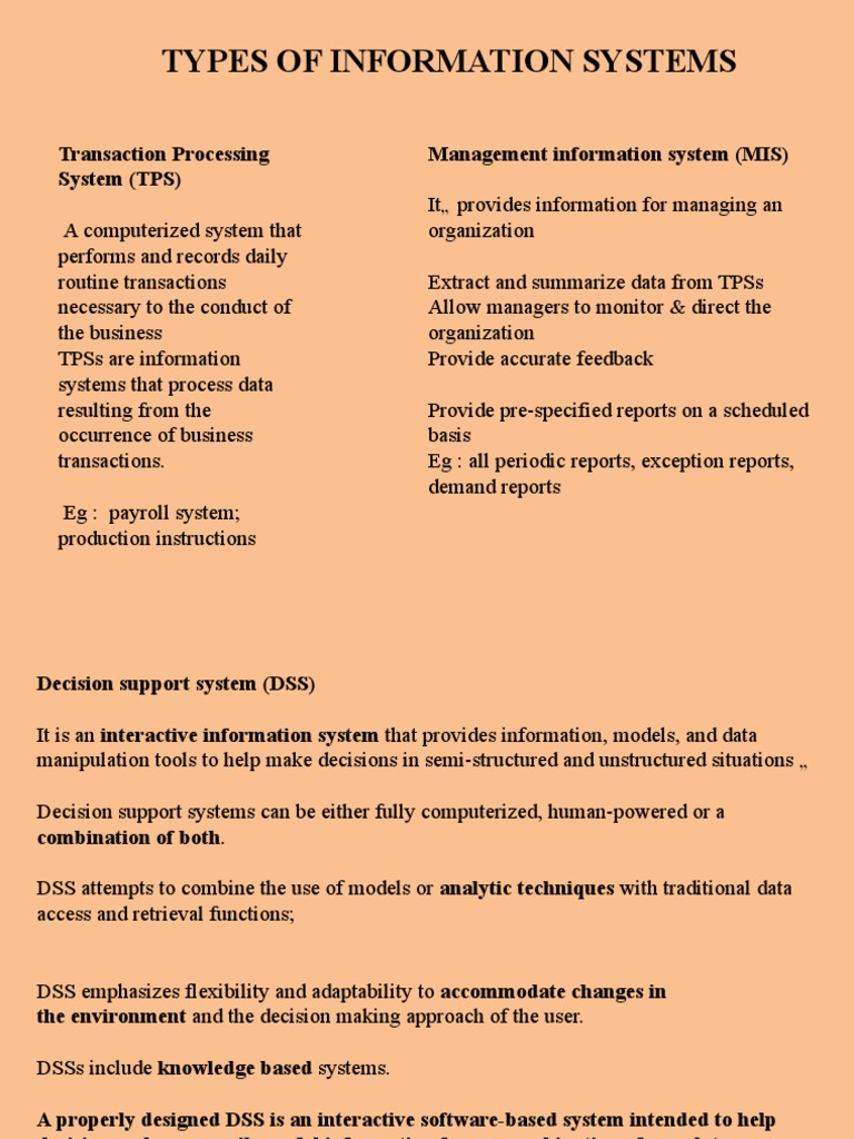 Types of Information Systems: Transaction Processing System (TPS ...