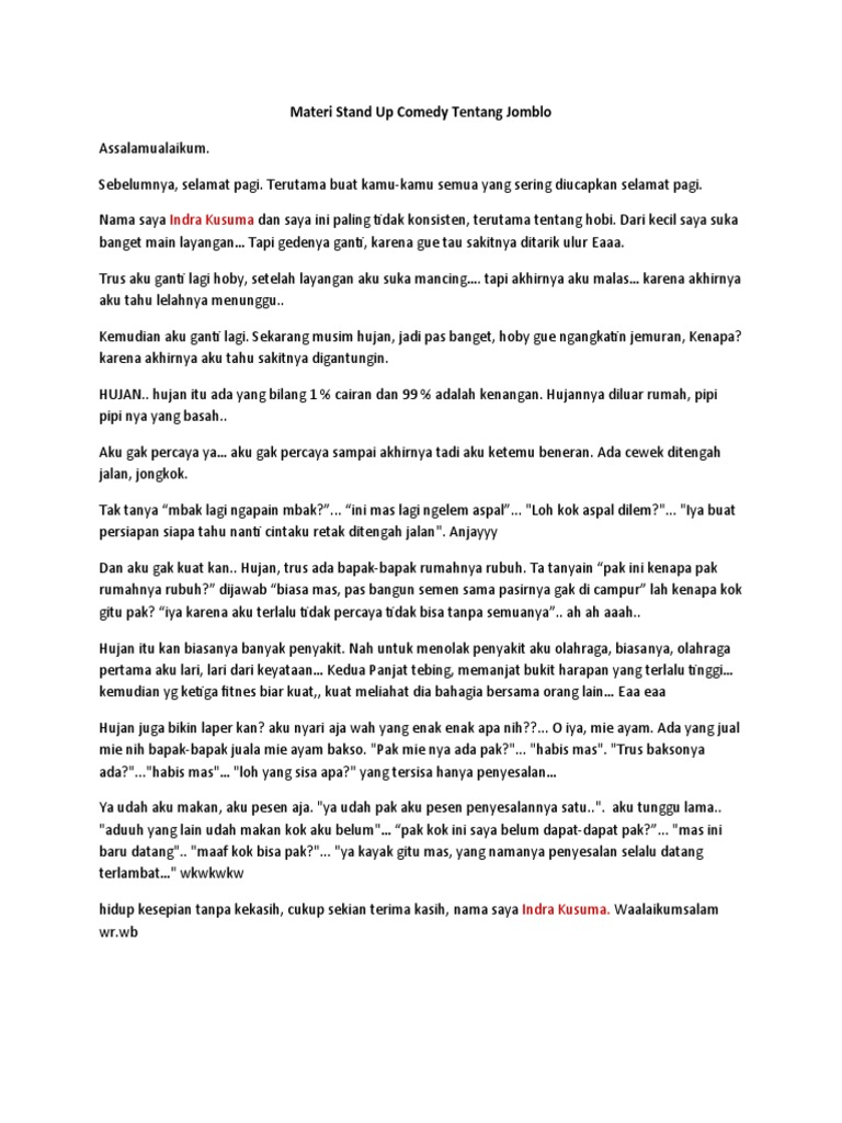 Materi Stand Up Comedy Jomblo | PDF