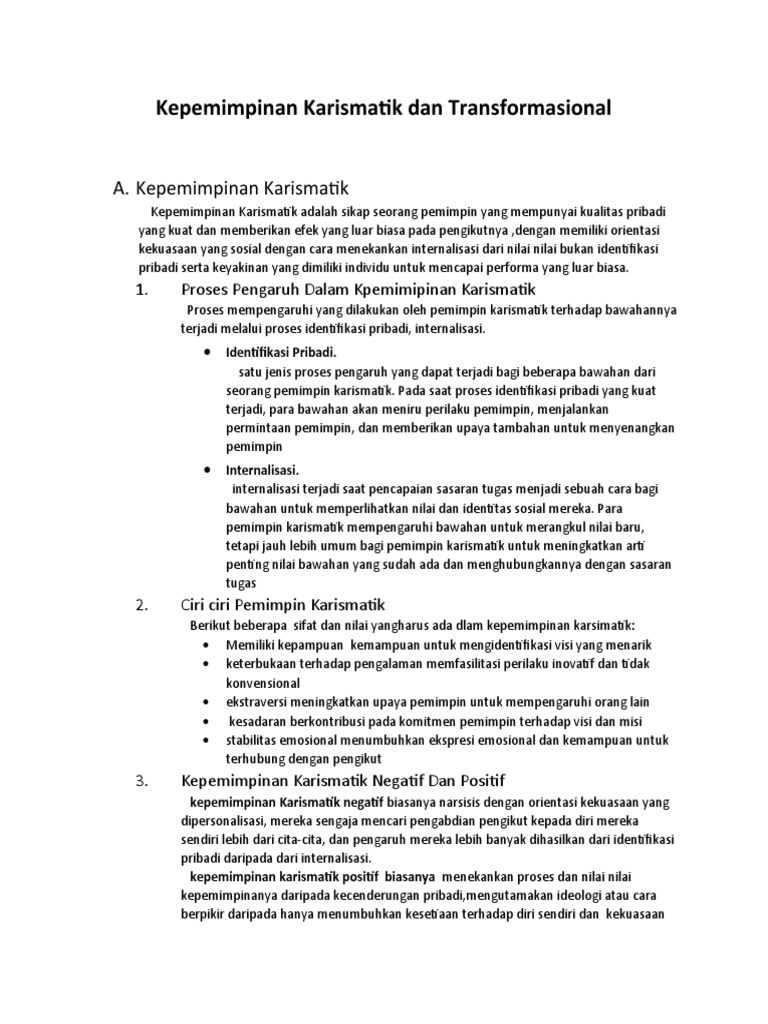 Kepemimpinan Karismatik Dan Transformasional | PDF | Karier & Perkembangan | Pengembangan Diri