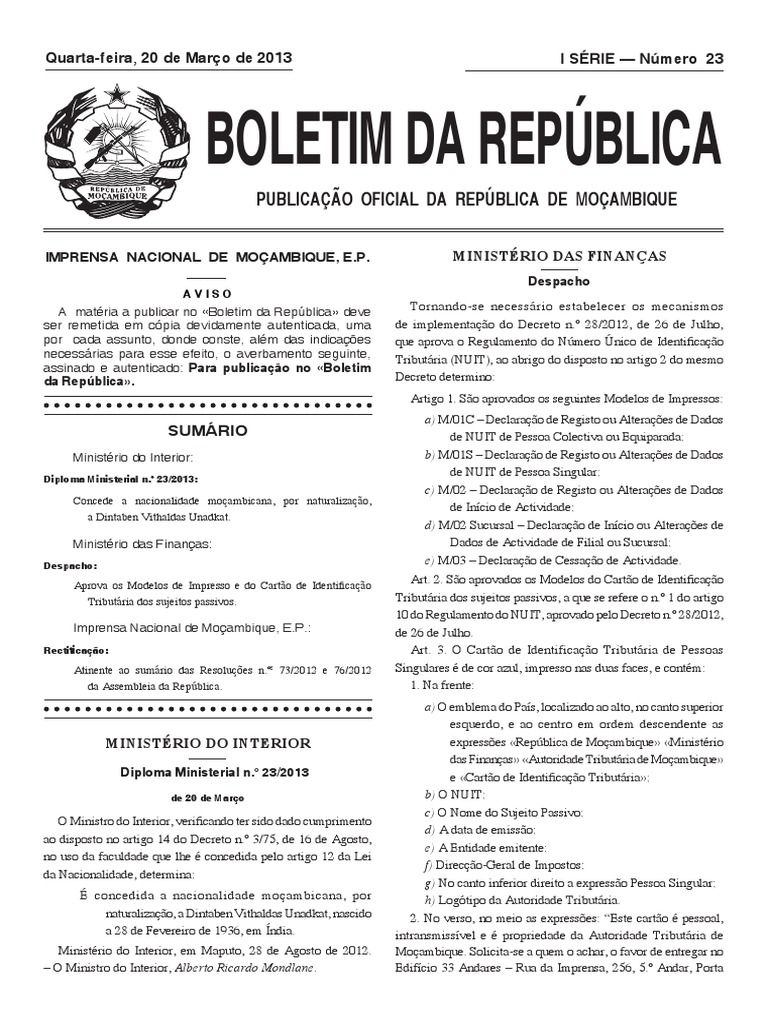 Modelos de Inicio de Actividade em Mocambique | PDF | Imposto sobre ...