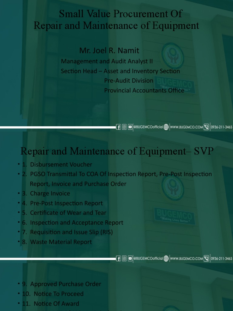 Basic Supporting Documents Repair and Maintenance of Equipment | PDF
