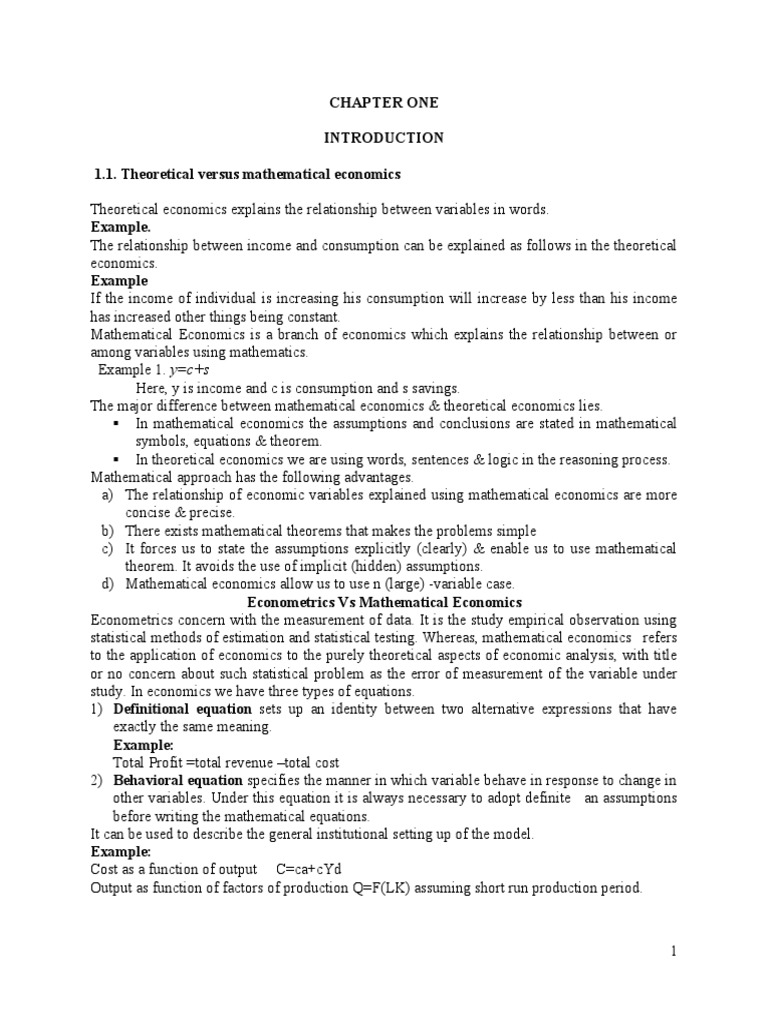 Chapter One 1.1. Theoretical Versus Mathematical Economics Example. Example | PDF | Monotonic ...