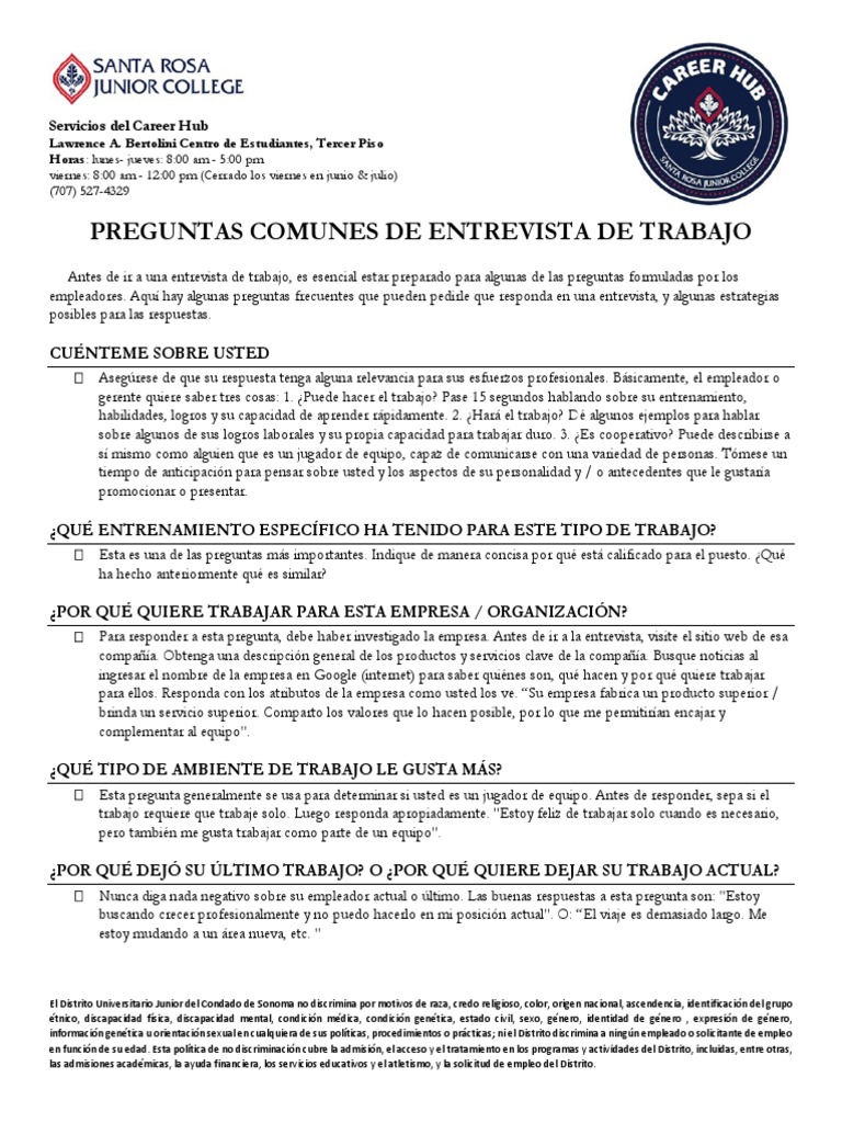Common Job Interview Questions (Spanish) | PDF | Gestión del tiempo ...