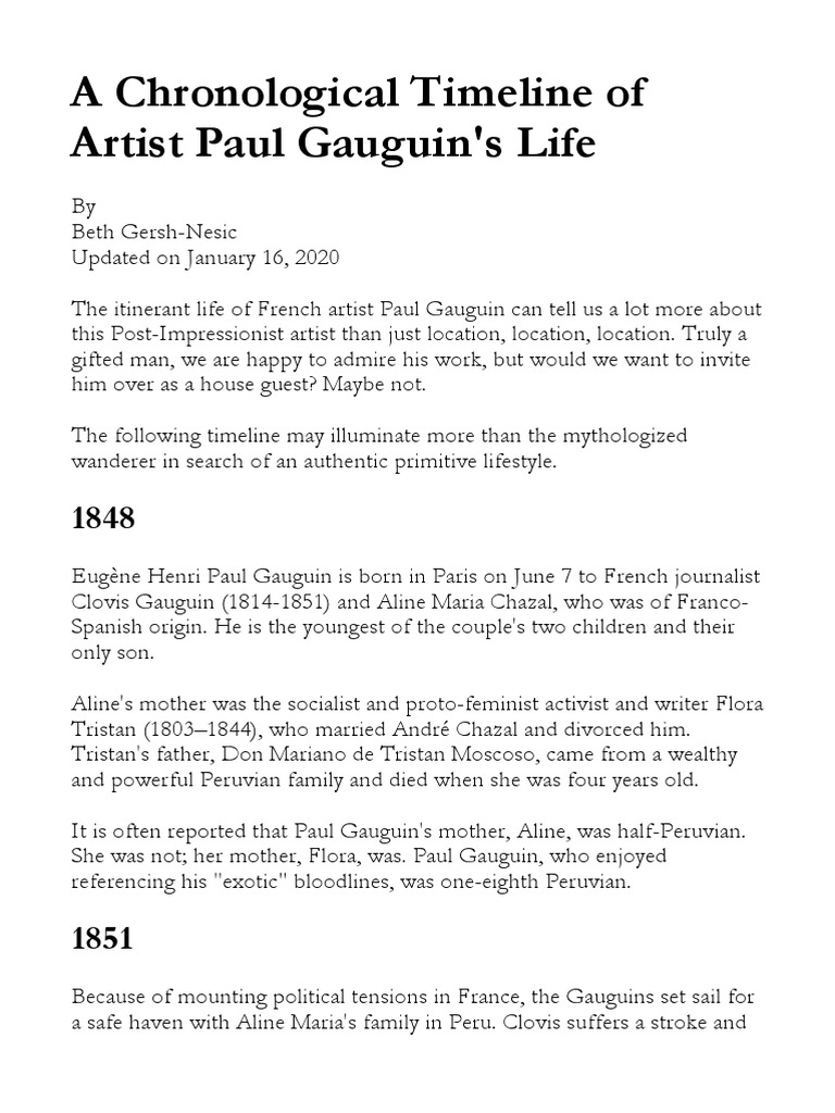 Chronological Timeline of Artist Paul Gauguin | PDF | Paul Gauguin ...