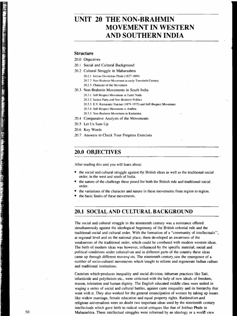 Unit 20 The Non-Brahmin Movement in Western and Southern India | PDF ...