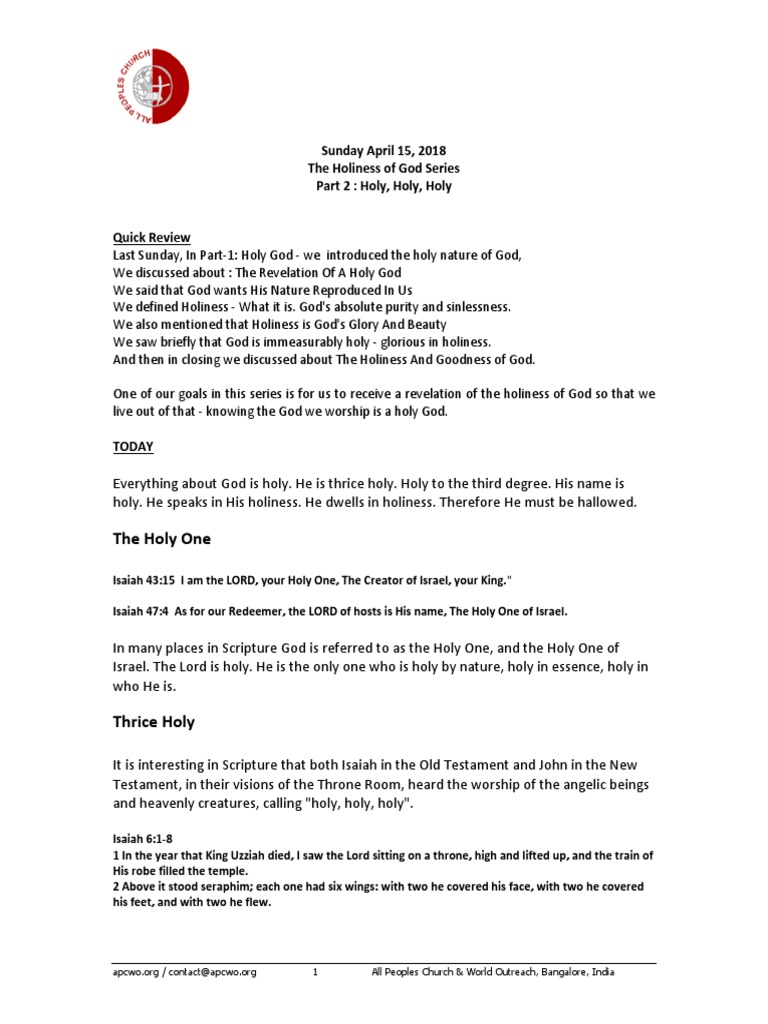 The Holiness of God-Part-2-Holy Holy Holy | PDF | Prayer | Jesus
