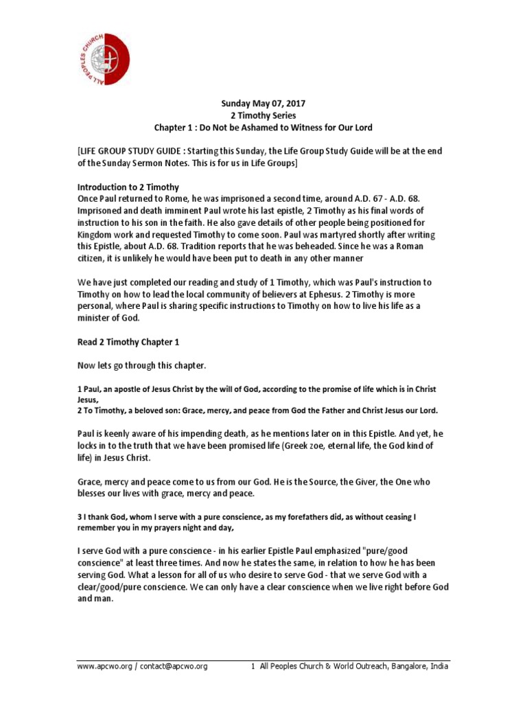 2-Timothy-Chapter-1-Do Not Be Ashamed To Witness For Our Lord | PDF ...