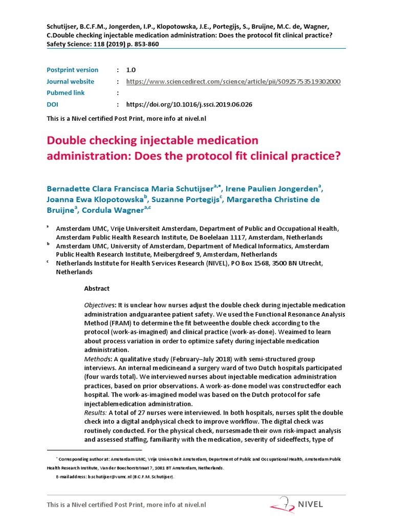 Double Checking Injectable Medication Administration: Does The Protocol ...