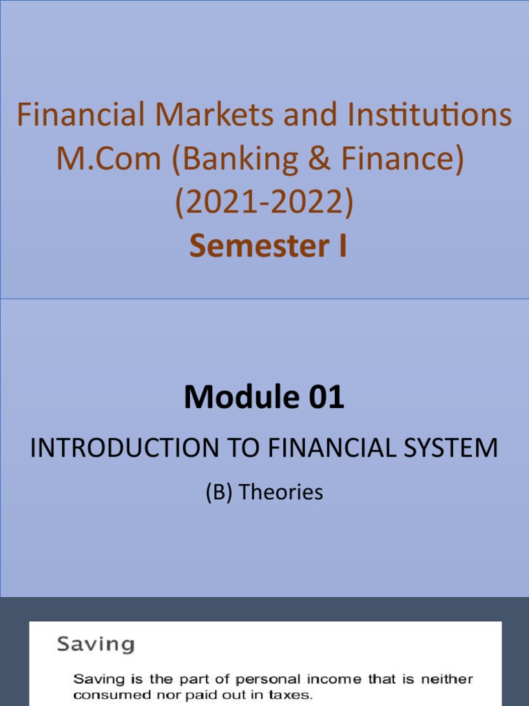 Financial Markets and Institutions (2021-2022) Semester I | PDF | Business