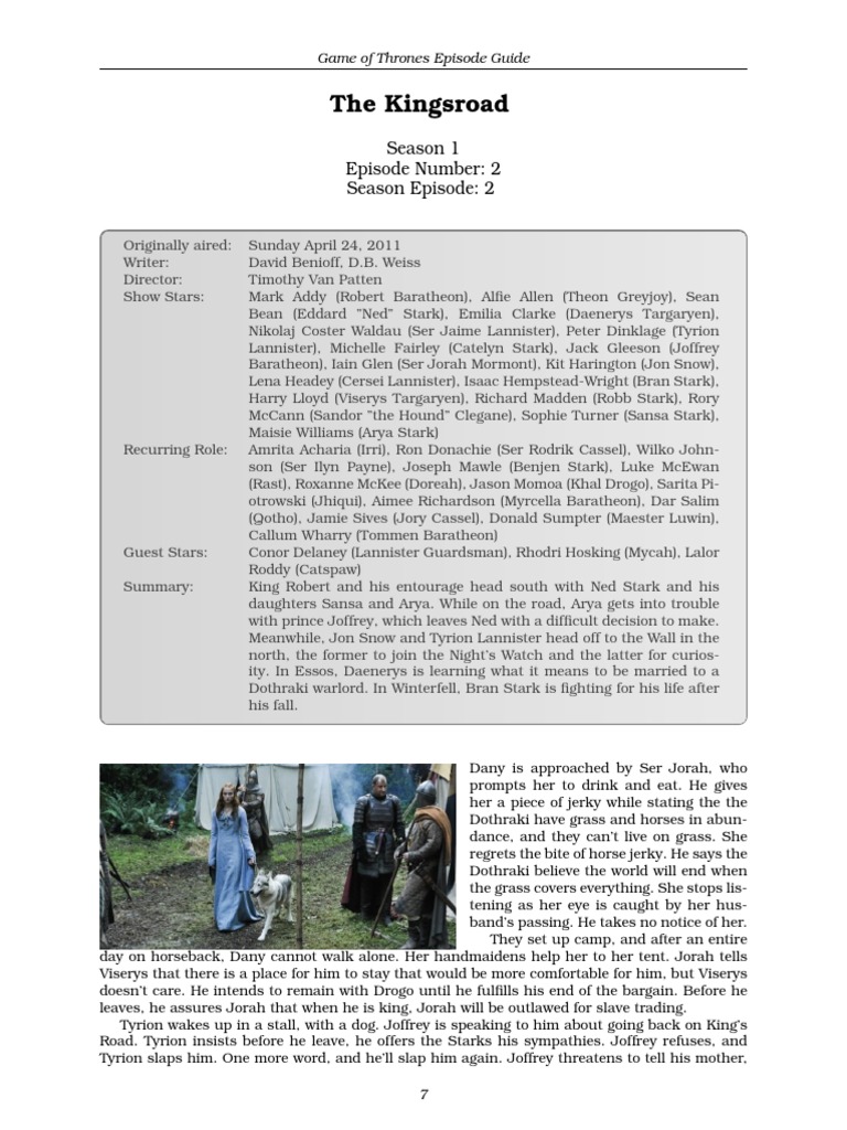 Game of Thrones Episode Guide S01E02 | PDF | Works | Fictional Nobility