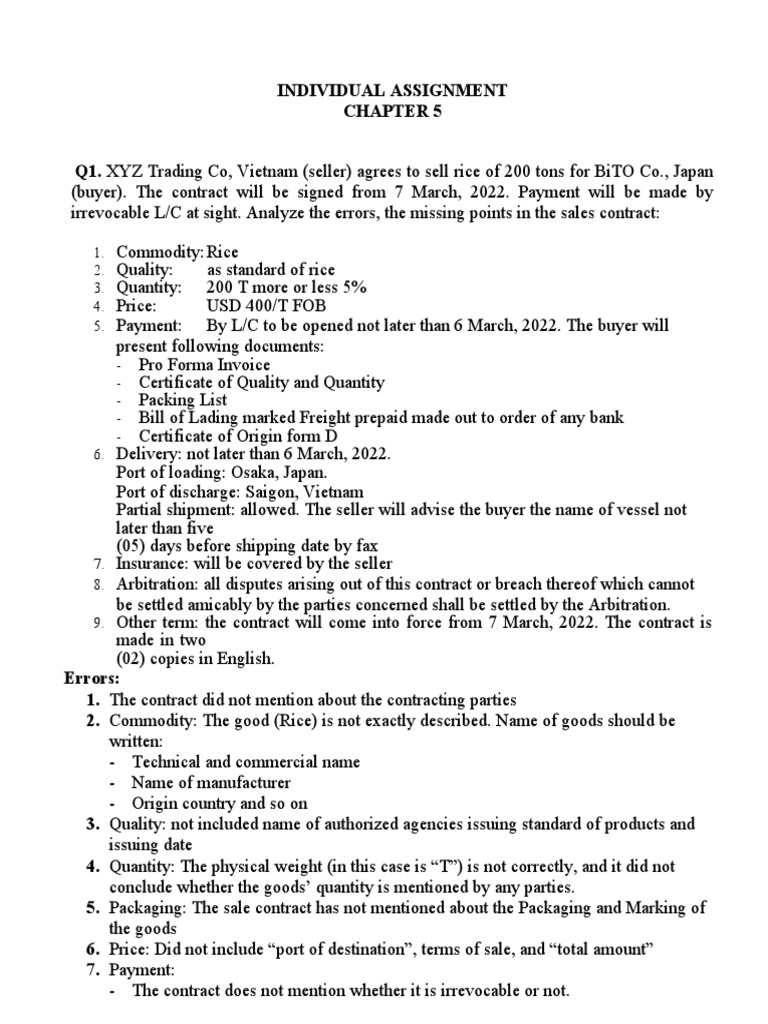 Rice Sales Contract Analysis and Revision | PDF | Business Law ...