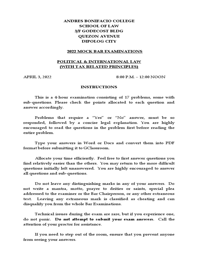 2022 Mock Bar Political Law | PDF