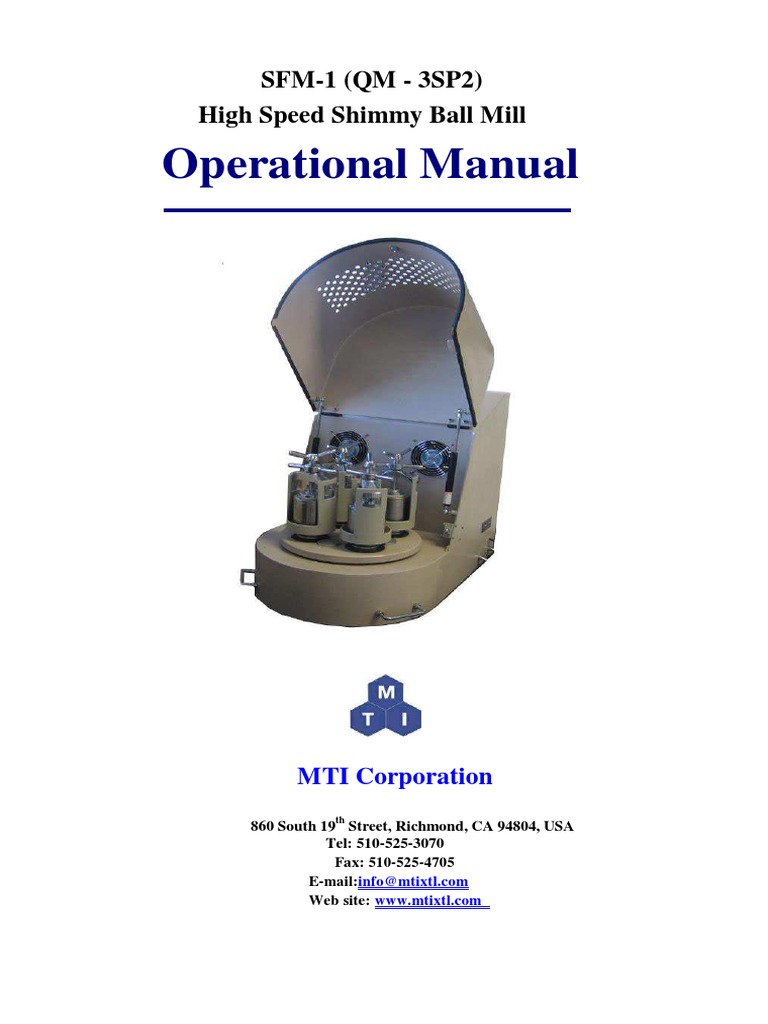 Operational Manual: SFM-1 (QM - 3SP2) High Speed Shimmy Ball Mill | PDF ...