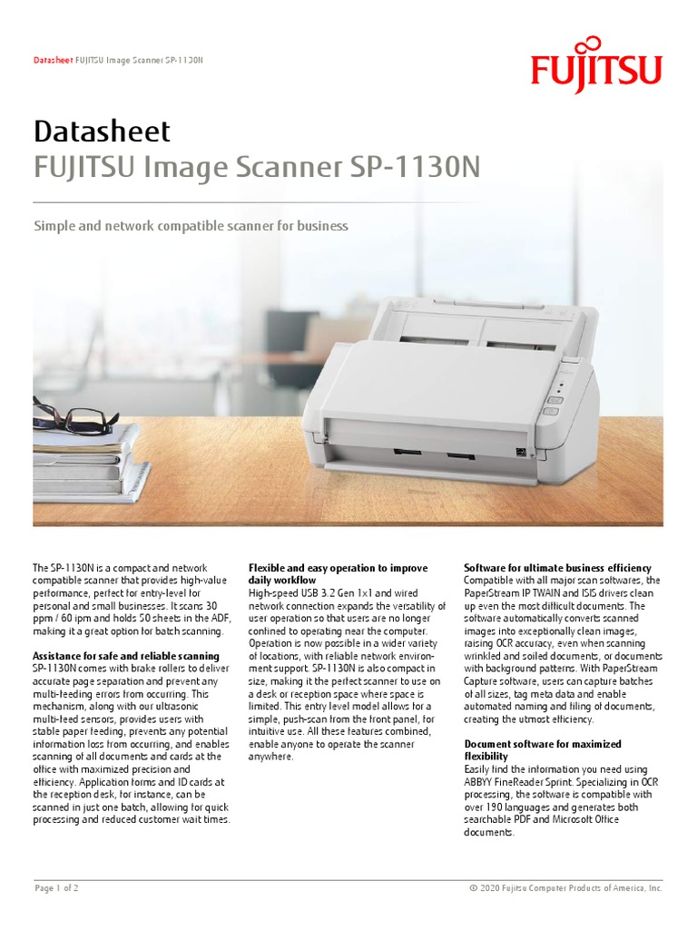 FUJITSU Image Scanner SP-1130N: Datasheet | PDF | Image Scanner | Software