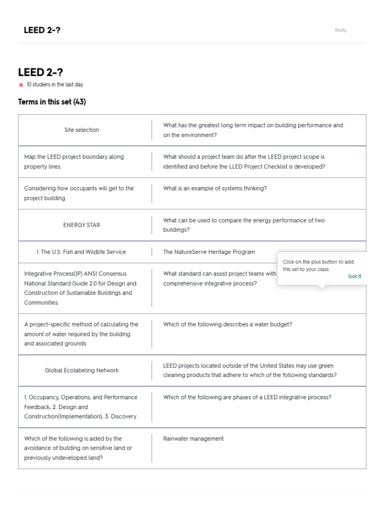 LEED 2 - Flashcards - Quizlet | PDF | Leadership In Energy And ...