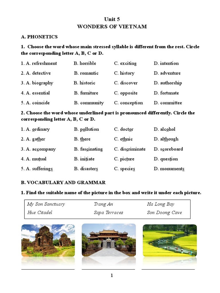 Unit 5 Wonders of Vietnam: My Son Sanctuary Trang An Ha Long Bay Hue ...