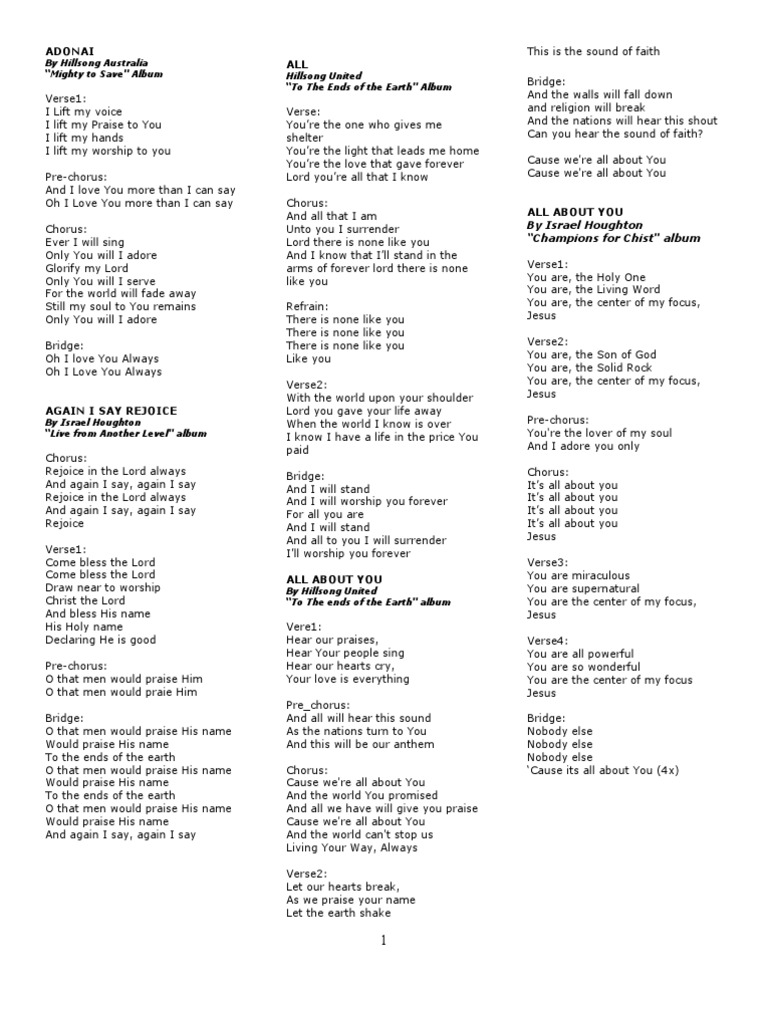 English Songs Lyrics | PDF | Song Structure | Glory (Religion)