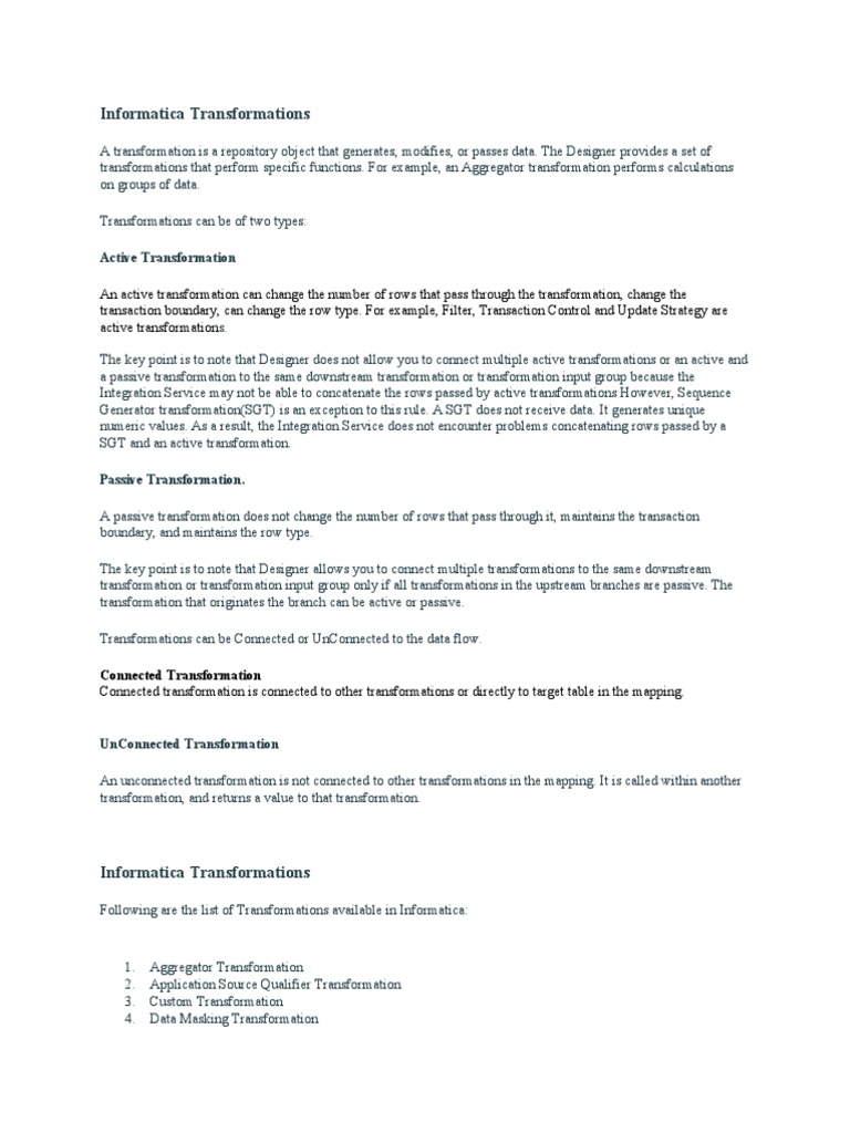 An In-Depth Guide to Informatica Transformations | PDF | Sql | Databases