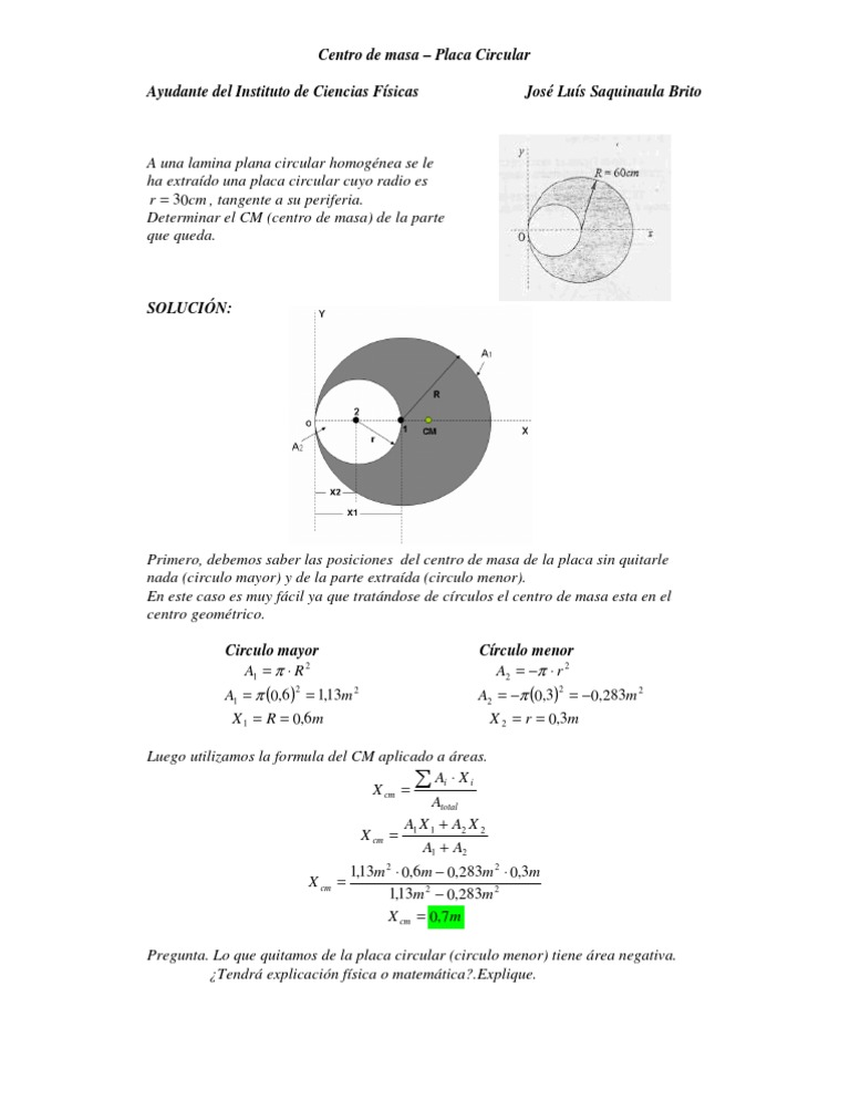 Centro de Masa Placa Circular | PDF