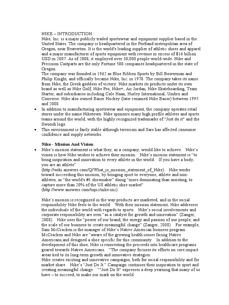 Nike - Mission and Vision | PDF | Nike | Brand