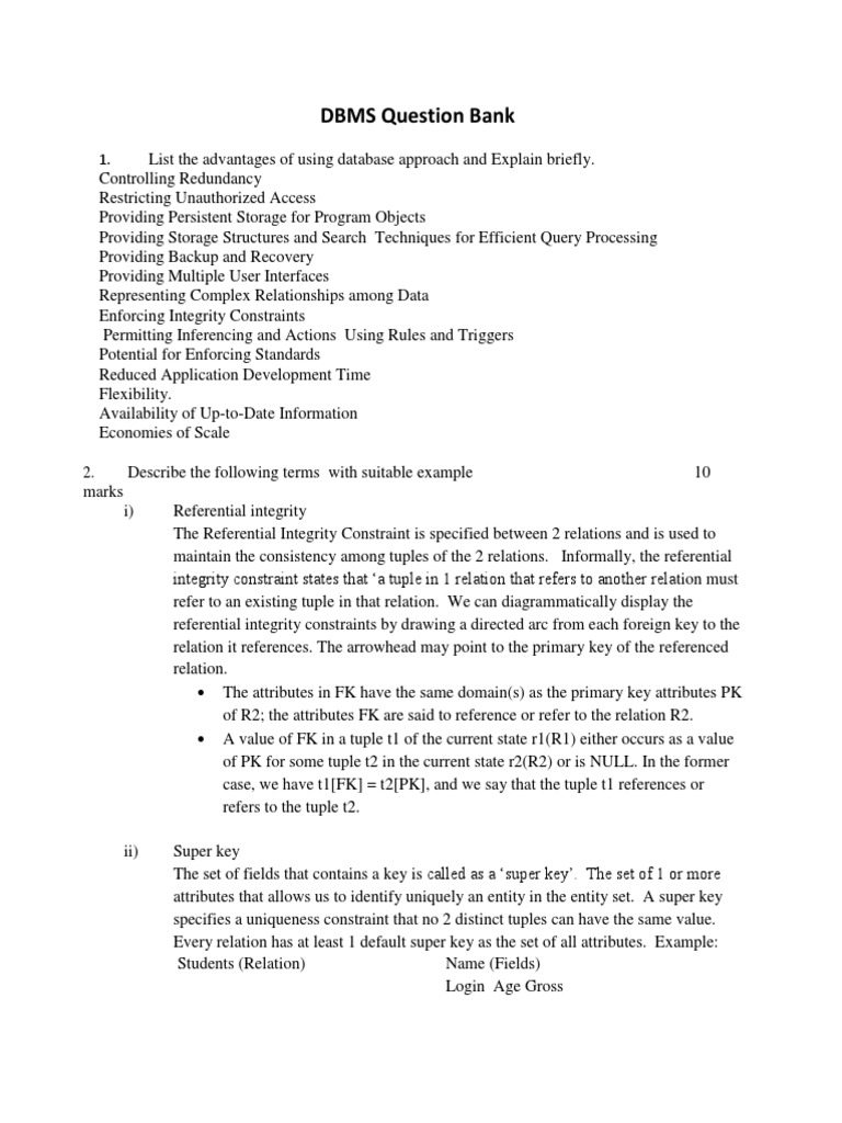 DBMS Question Bank and Solutions | PDF | Databases | Client–Server Model