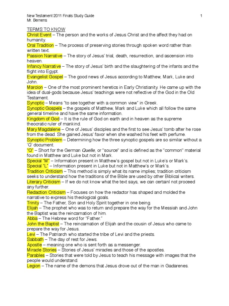 Religion Final 2011 Study Guide | PDF | John The Baptist | Christianity