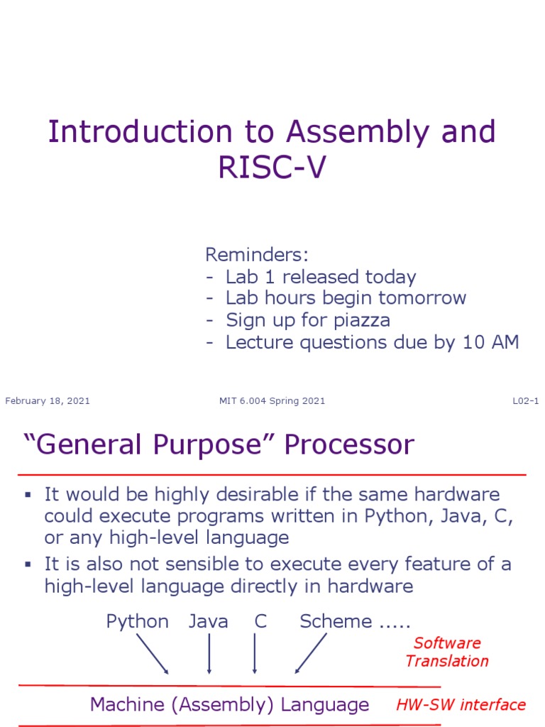 Introduction To Assembly and Risc-V | PDF | Central Processing Unit | Digital Electronics