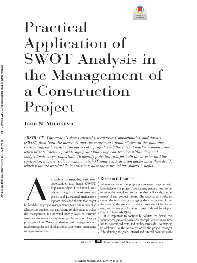 Practical SWOT Application in Construction Project | PDF | Swot ...